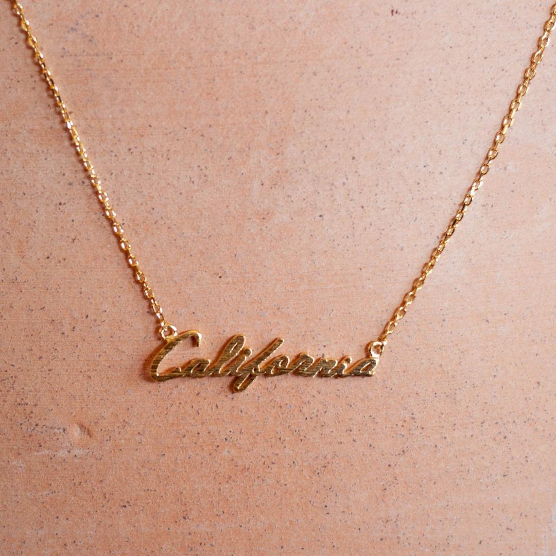 California Cursive Dainty Nameplate Necklace: Yellow Gold – Shop at ...